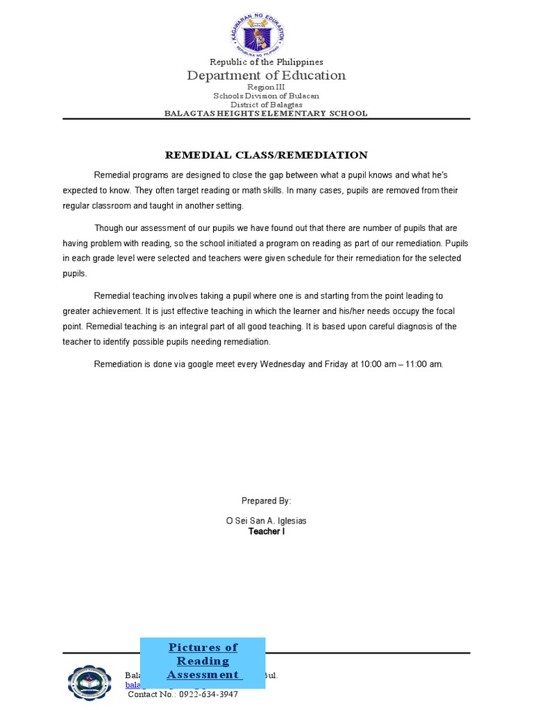 Department of Education: Remedial Class/Remediation | PDF | Education ...