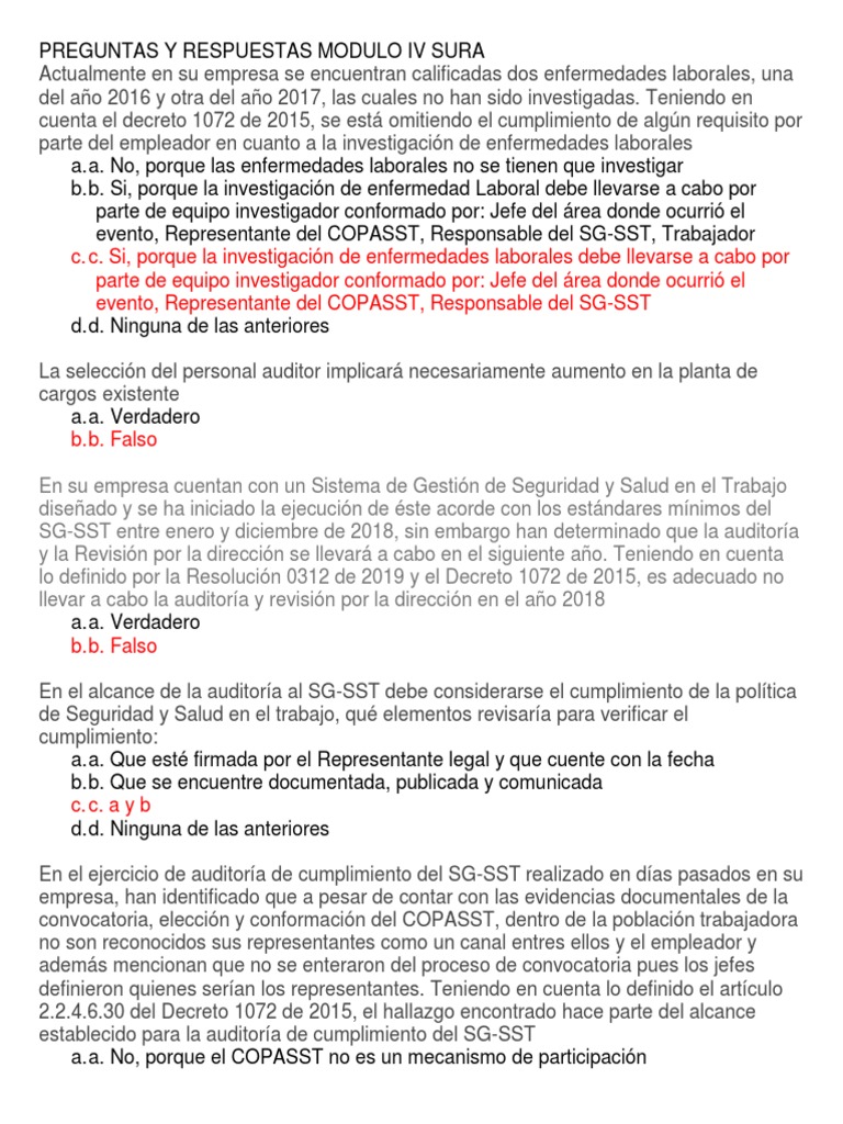 Preguntas y Respuestas Modulo IV Sura | PDF | Auditoría | Labor