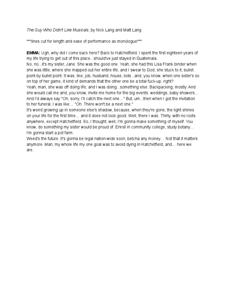 Emma Monologue From TGWDLM | PDF