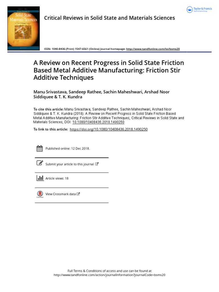 Friction Stir Additive Manufacturing Review | PDF | 3 D Printing ...