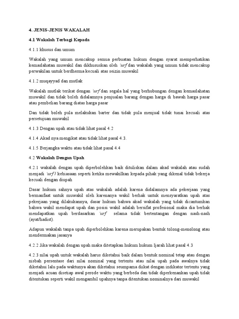 Wakalah 4 - Jenis Jenis Wakalah | PDF