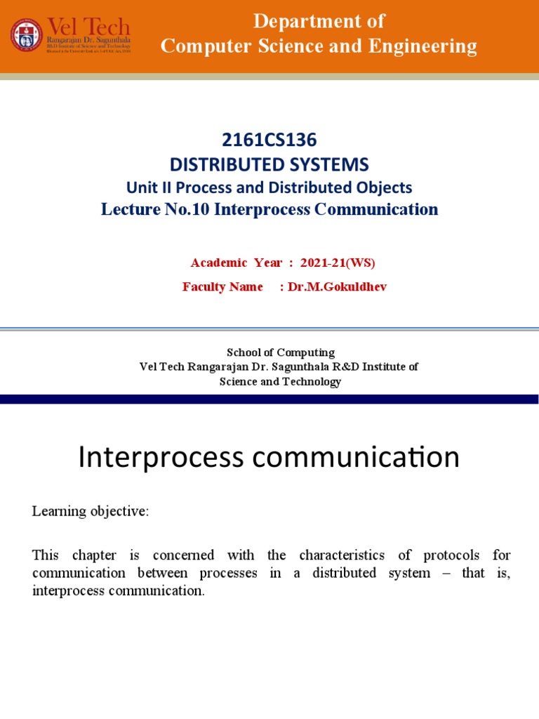 2161CS136 Distributed Systems: Unit II Process and Distributed Objects Lecture No.10 ...