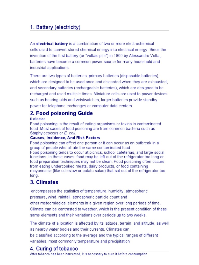 Battery (Electricity) : 2. Food Poisoning Guide | PDF | Nature