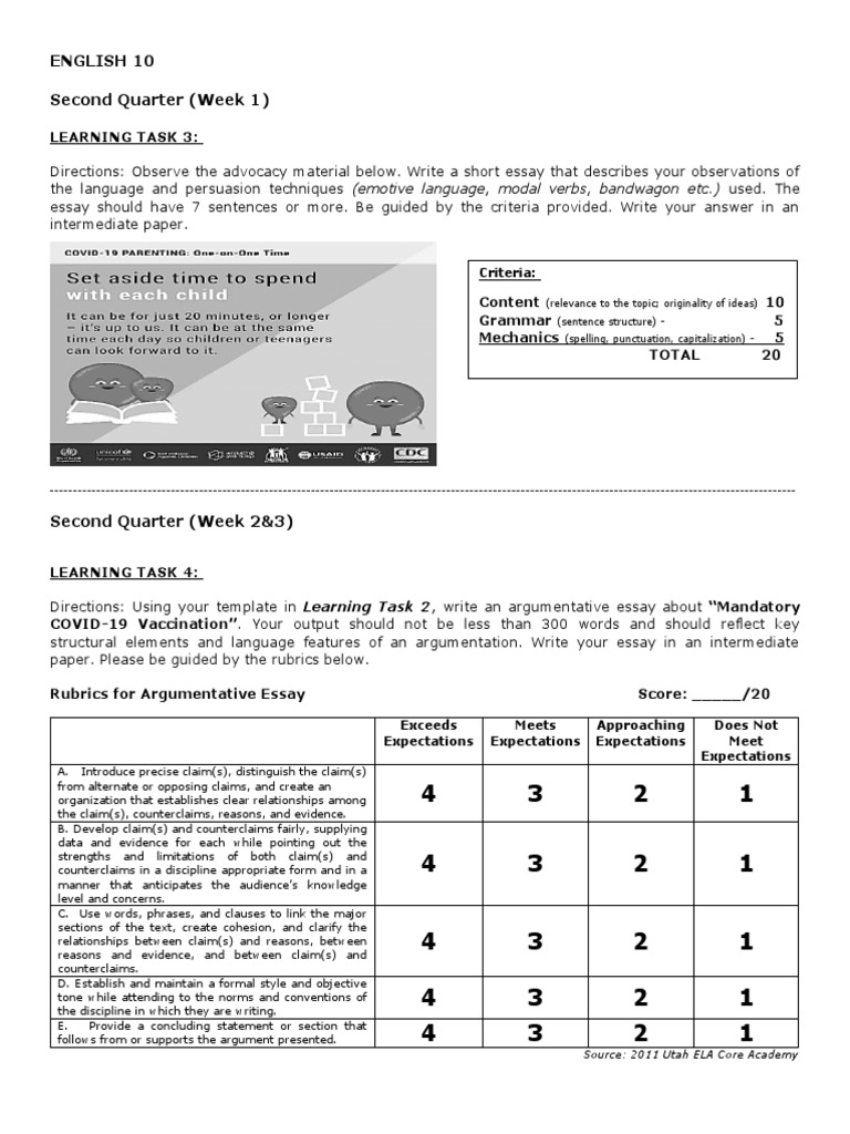 2ndQEng10 - Performance Task With Rubrics | PDF | Essays | Rubric ...