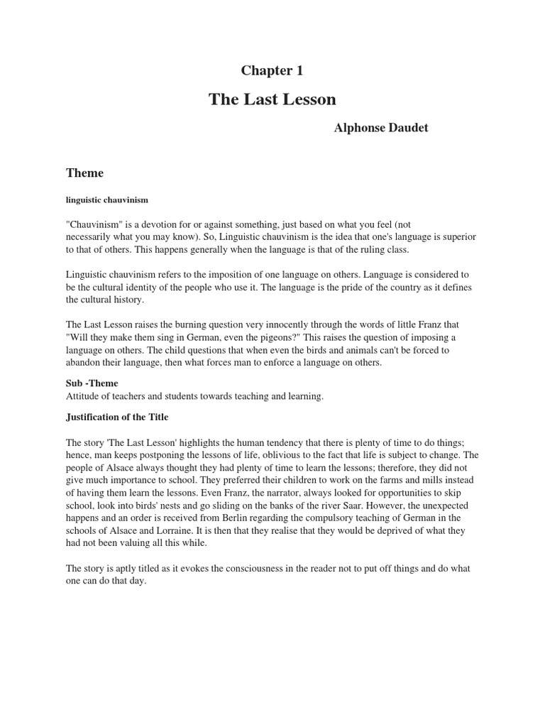 Flamingo Chapter 1 The Last Lesson | PDF | Teachers | Languages