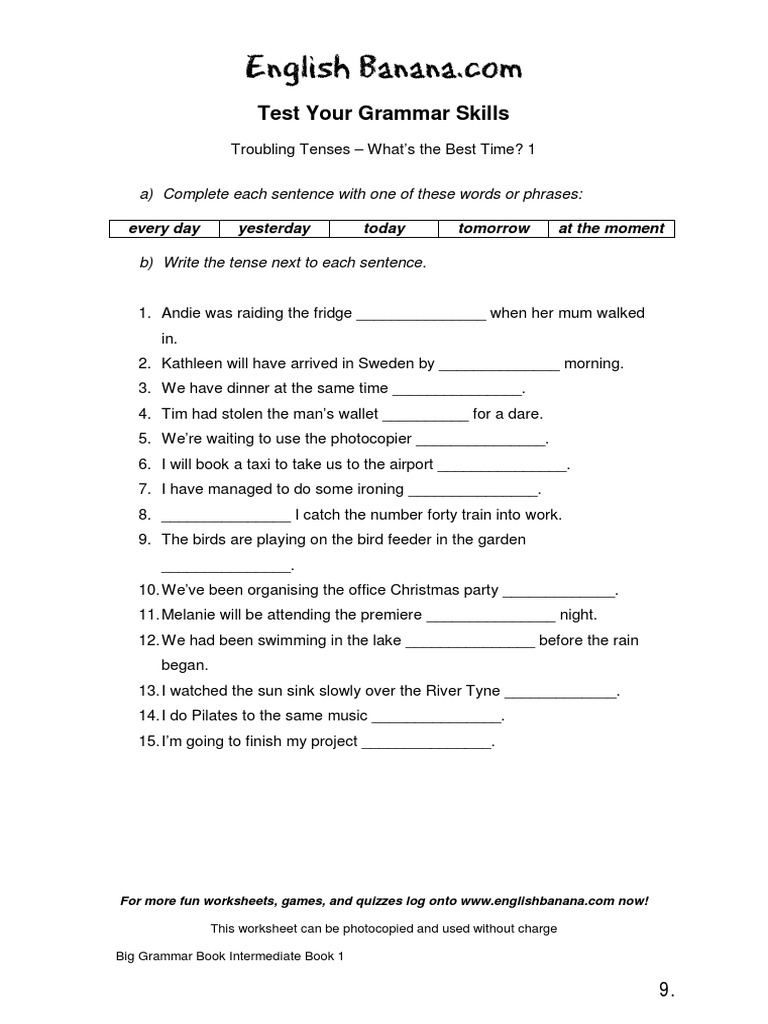 Tenses Exercise Y6 Timing | PDF
