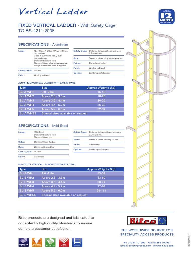 Specifications and Sizing for Aluminum and Mild Steel Vertical Ladders ...