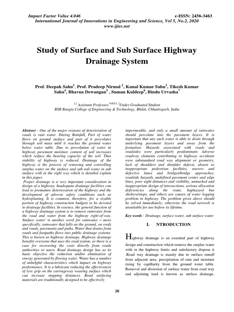 Study of Surface and Sub Surface Highway Drainage System: e-ISSN: 2456 ...