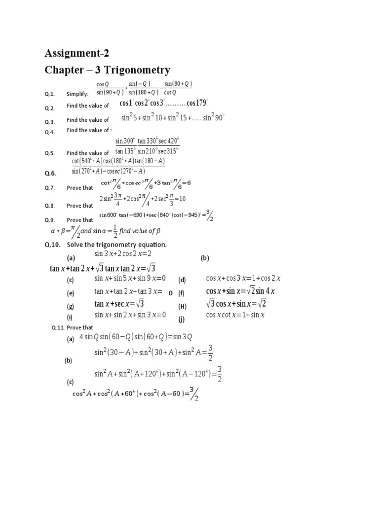 Trigonometry Assignment 6 | PDF | Trigonometric Functions | Mathematical Objects