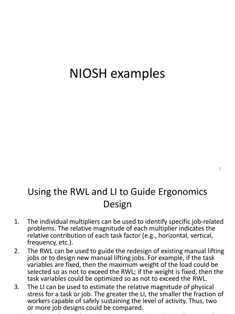 Tutorial 3 NIOSH Examples PDF | PDF | Dishwasher | Risk
