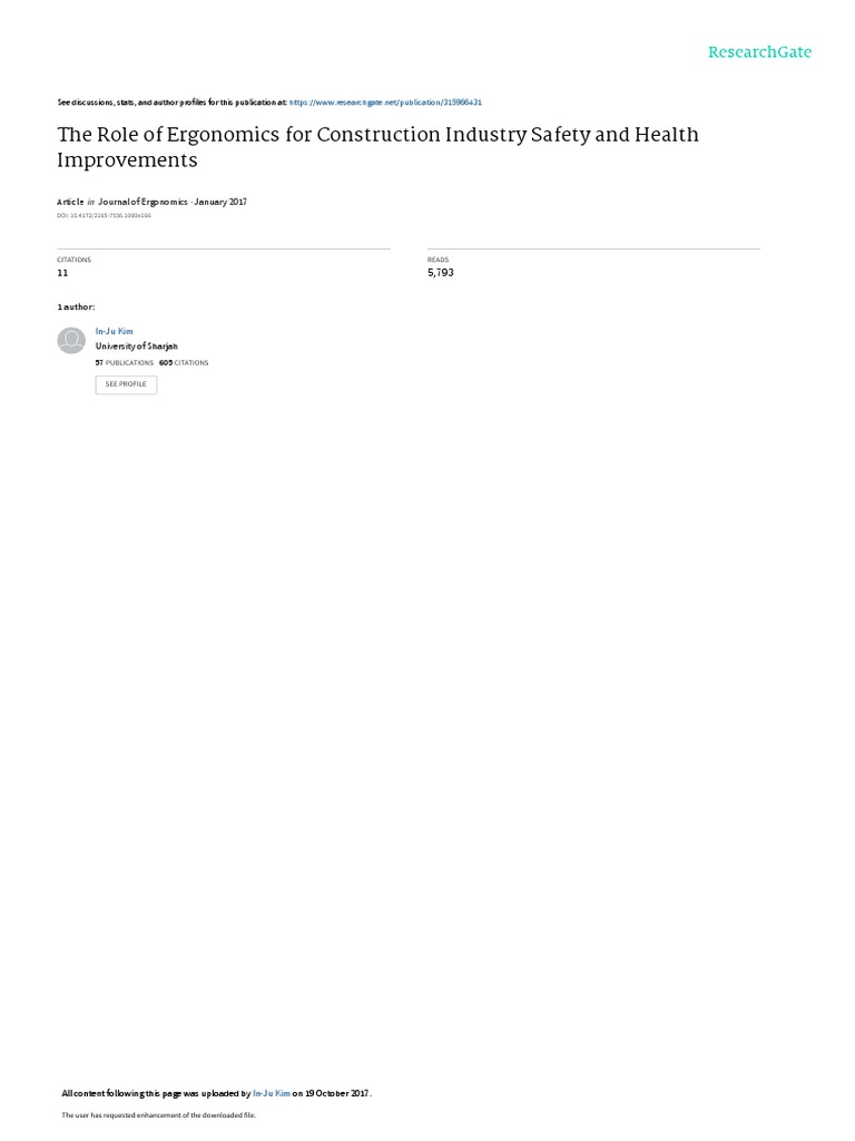 The Role of Ergonomics For Construction Industry Safety and Health ...
