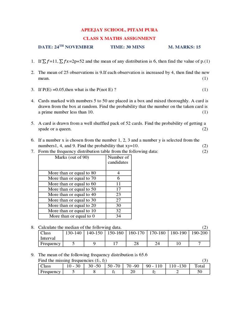 X Statistics and Probability Worksheet | PDF