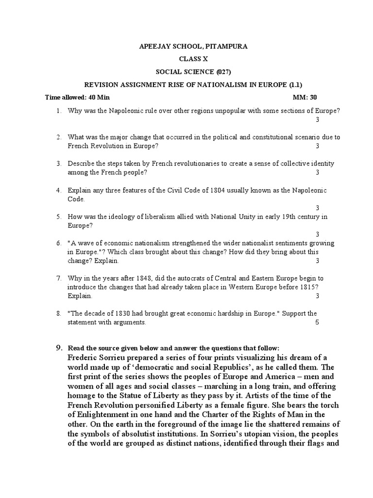 Nationalism in Europe: Class 10 Worksheet | PDF | Nationalism | French ...