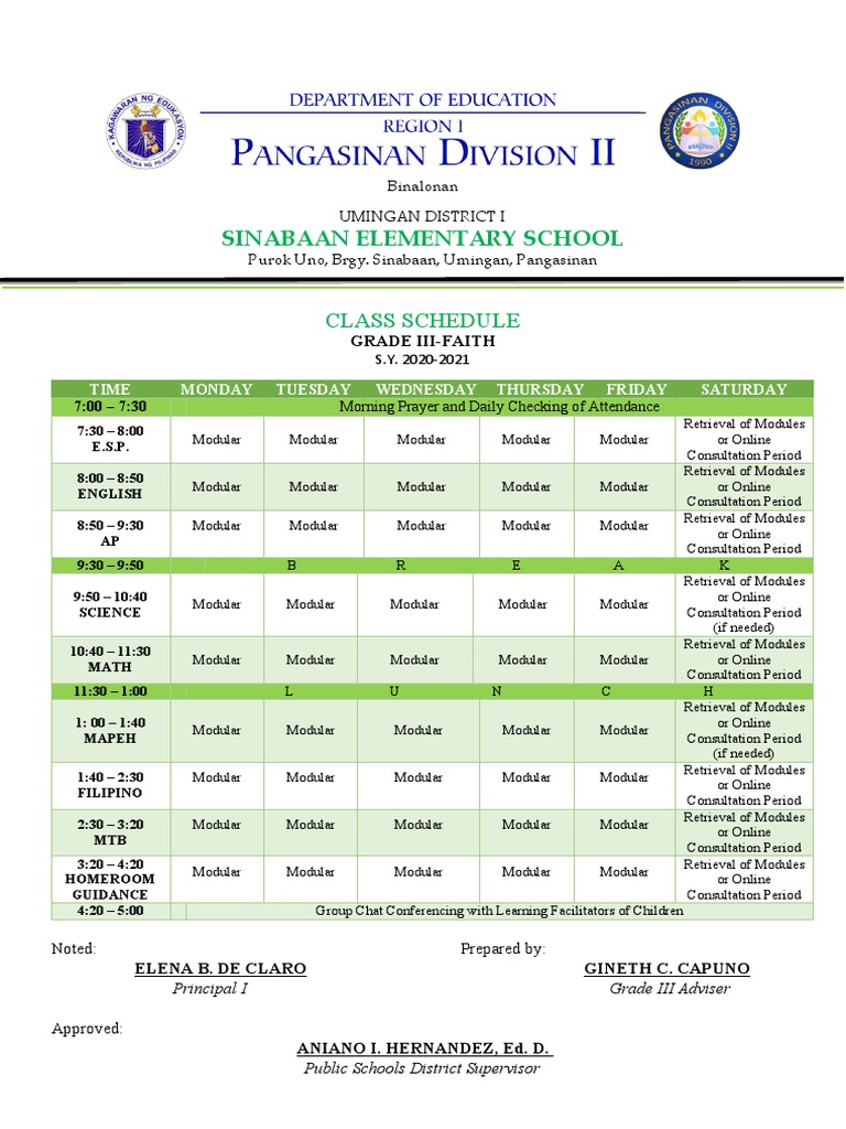 Grade III Class Schedule & Guidance Modules | PDF | Learning | Teachers