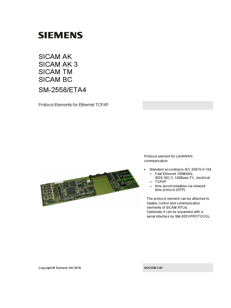 Sicam Ak Sicam Ak 3 Sicam TM Sicam BC SM-2558/ETA4: Protocol Elements ...