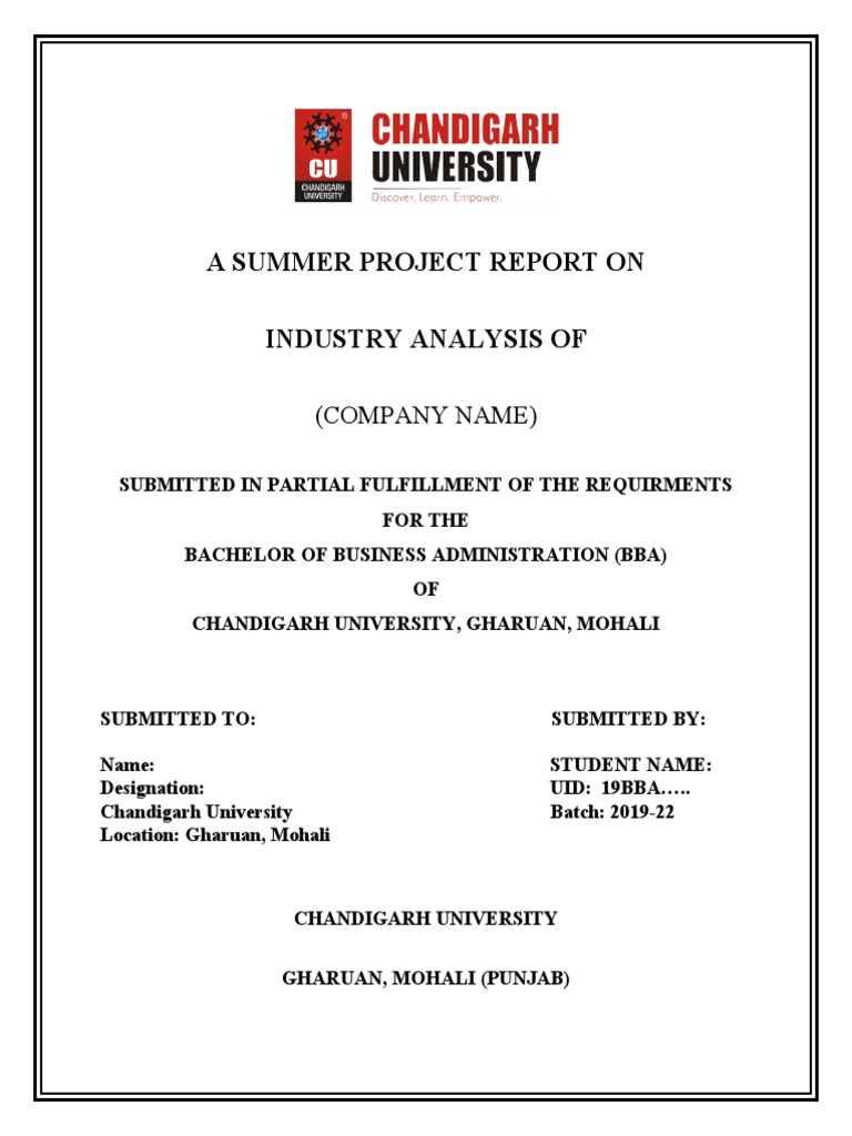 A Summer Project Report On Industry Analysis Of: (Company Name) | PDF