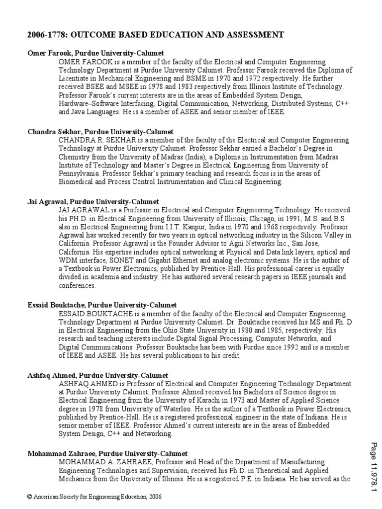 2006-1778: Outcome Based Education and Assessment: Omer Farook, Purdue ...