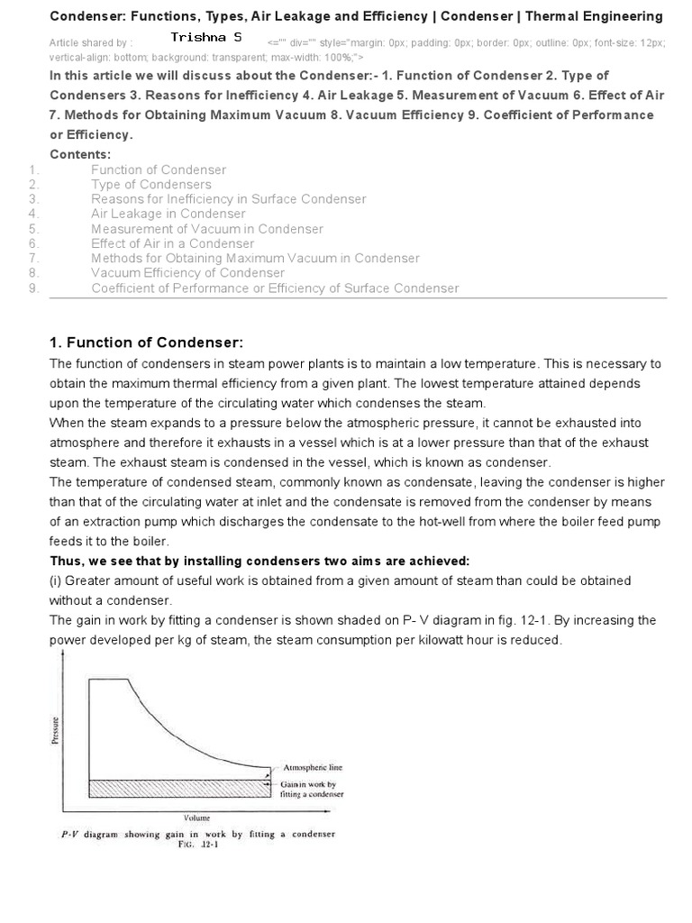 Condenser Efficiency and Air Leakage Analysis | PDF | Steam Engine | Vacuum