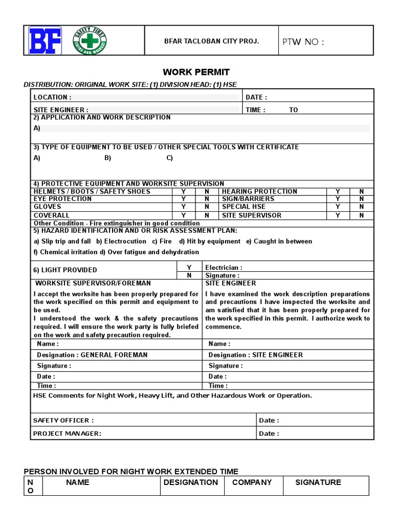 Work Permit | PDF | Safety | Personal Protective Equipment