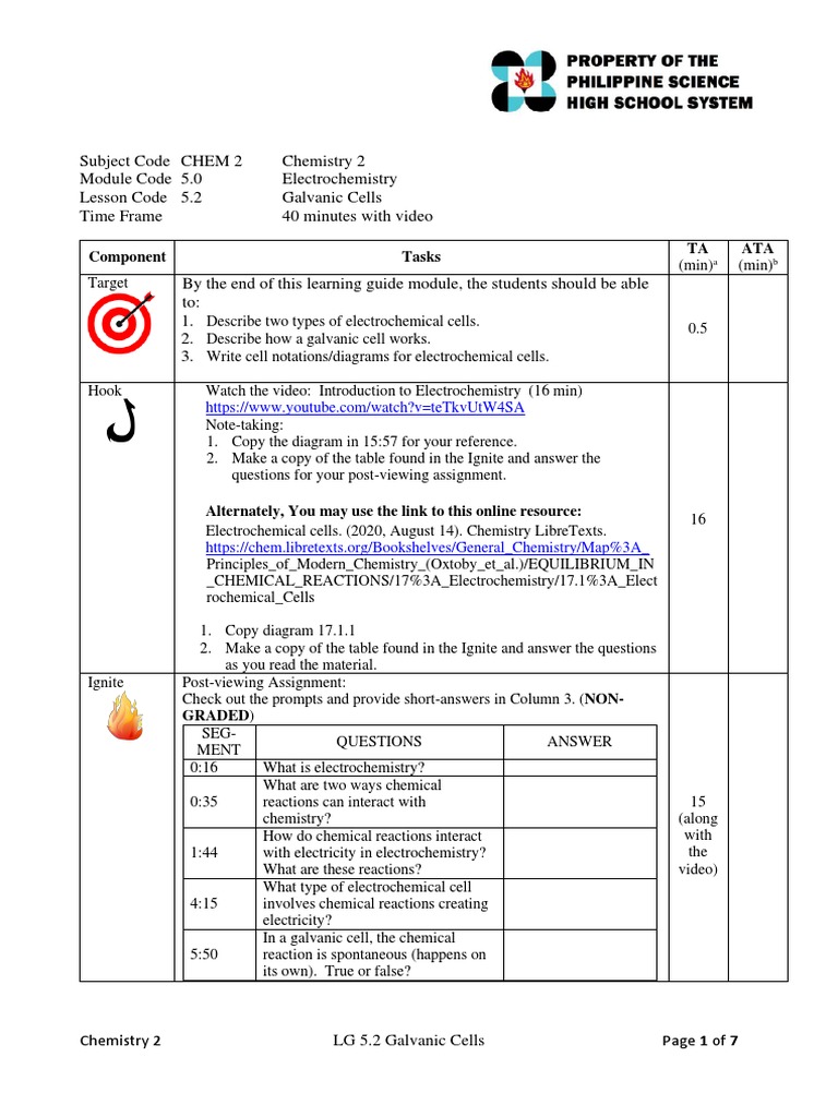 SLG CHEM2 LG 5.2 Galvanic Cells | PDF | Redox | Electrochemistry