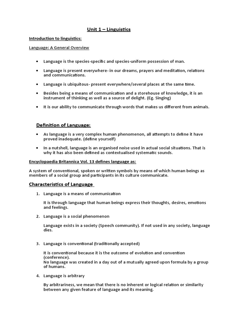 Linguistics - Unit 1 | PDF | Part Of Speech | Grammatical Gender