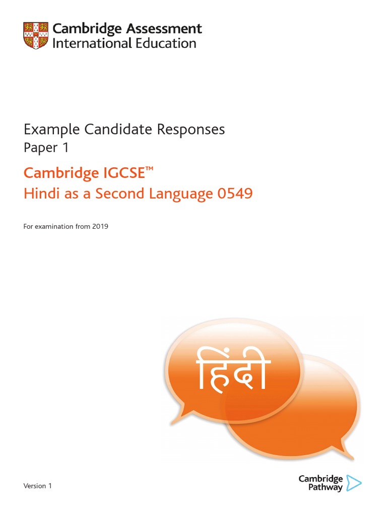 Example Candidate Responses: Cambridge IGCSE Hindi As A Second Language ...