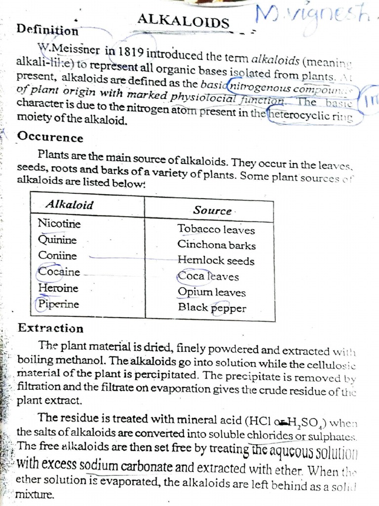 Alkaloids: Definition, Sources, and Extraction | PDF | Alkaloid ...
