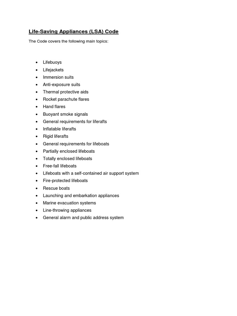 Life Saving Appliances (LSA) Code | PDF | Science & Mathematics | History