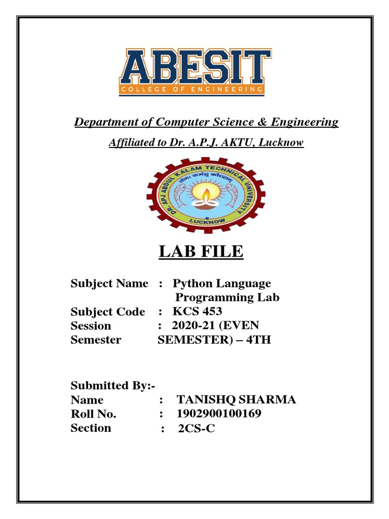 Lab File: Department of Computer Science & Engineering | PDF ...