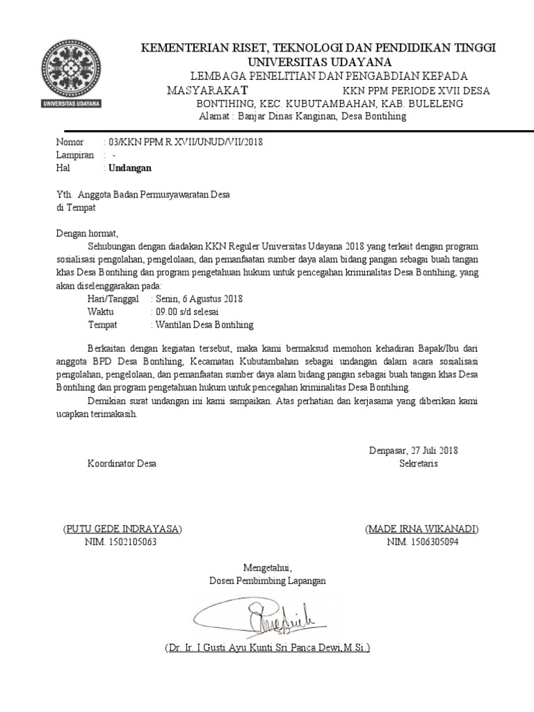 Surat Undangan BPD Anggota | PDF