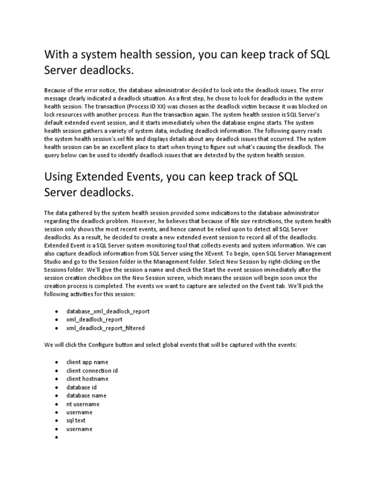 Monitoring The Deadlocks in SQL Server With System Health Session | PDF ...