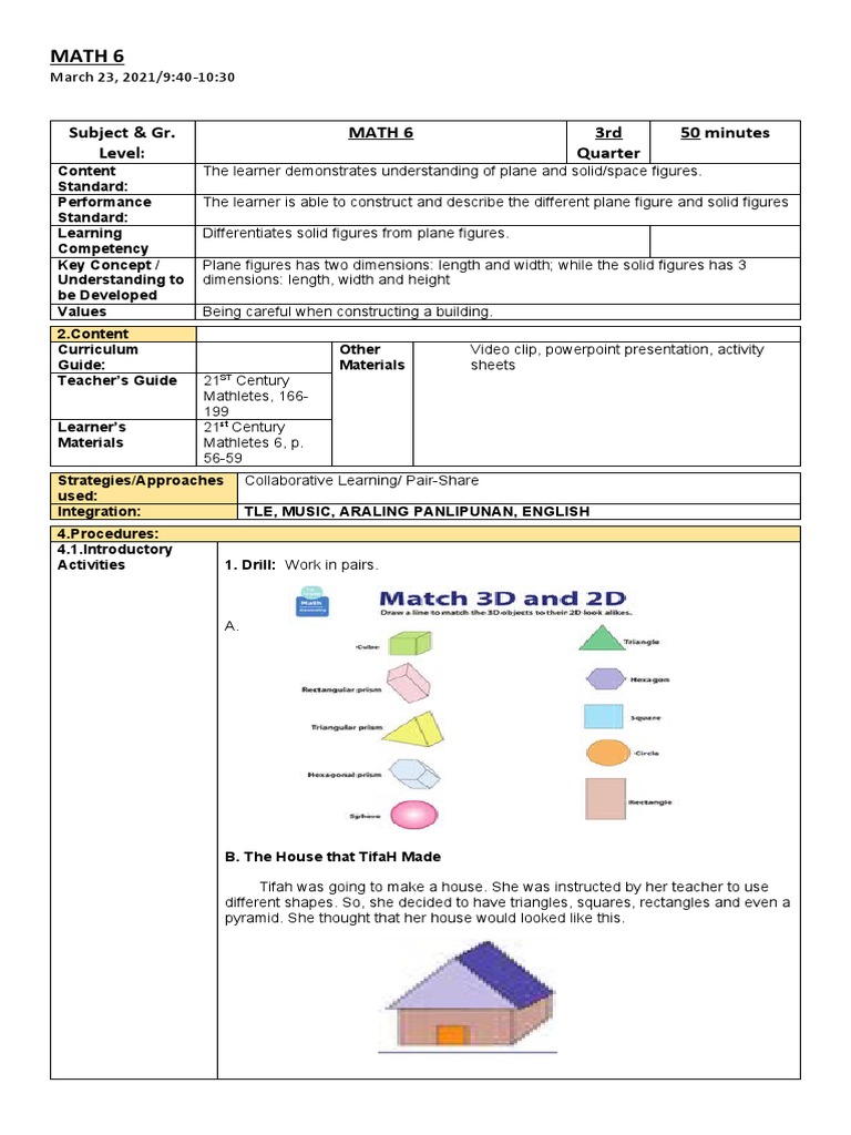 COT MATH 6 - Plane and Solid Figures | PDF | Length | Area