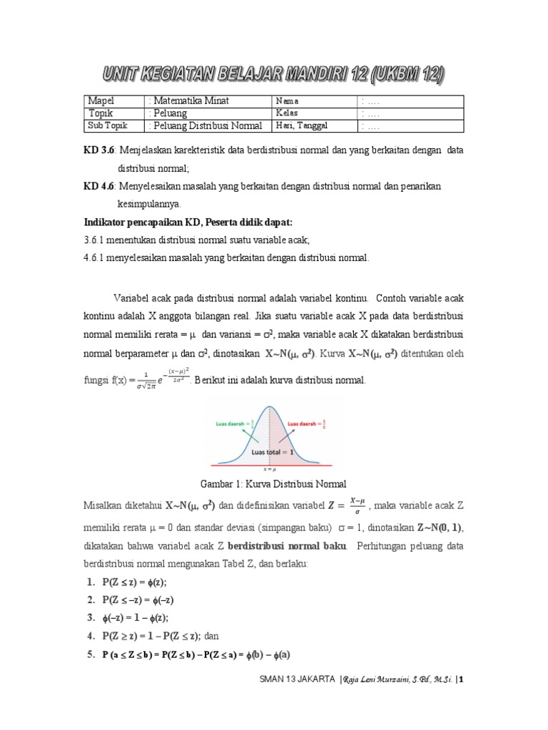 Peluang Distribusi Normal dalam Matematika | PDF | Metode & Bahan Ajar