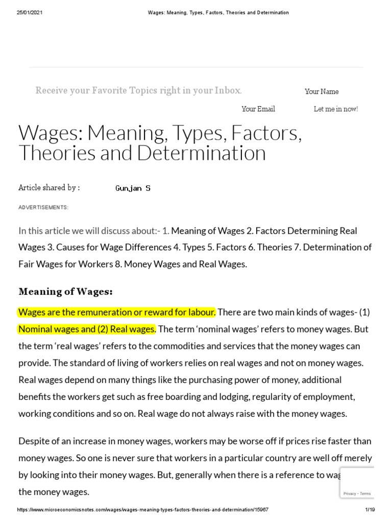 Wages - Meaning Types Factors Theories and Determination | Download ...