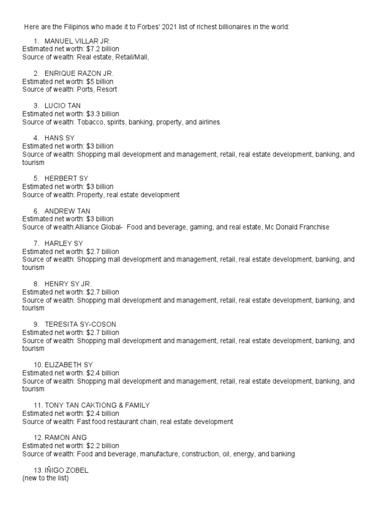 Richest Man Included in The Forbes Rank | PDF | Economies | Business