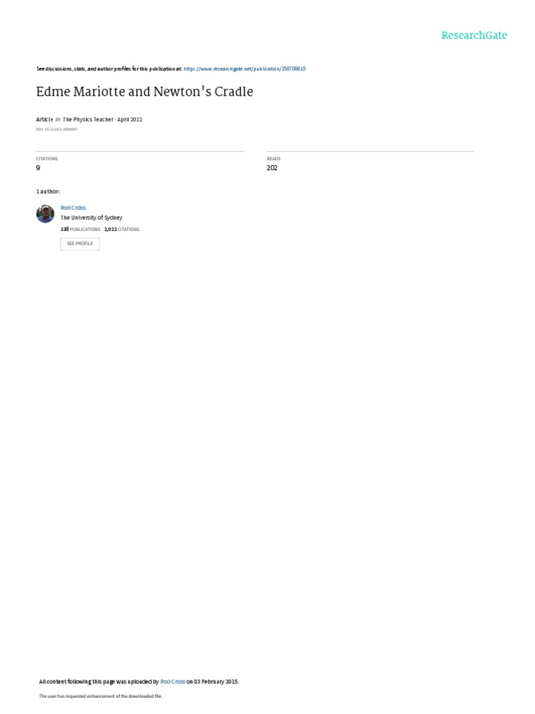 Edme Mariotte and Newton's Cradle: The Physics Teacher April 2012 | PDF ...