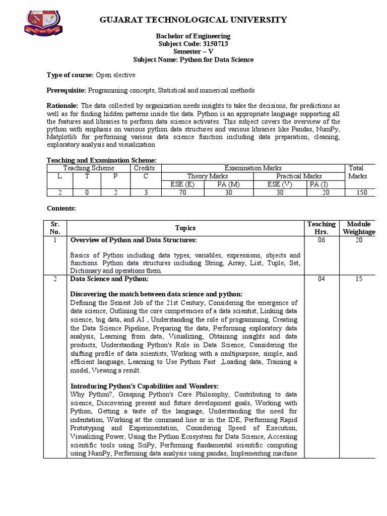 Gujarat Technological University: Overview of Python and Data Structures | PDF | Python ...