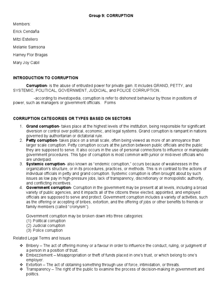 Corruption Written Report (Short Version) | PDF | Corruption | Bribery