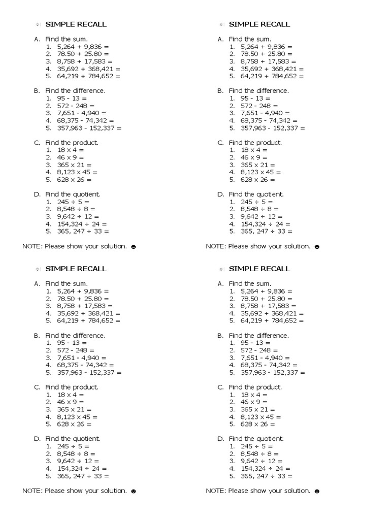 Simple Recall Math | PDF | Algebra | Teaching Mathematics