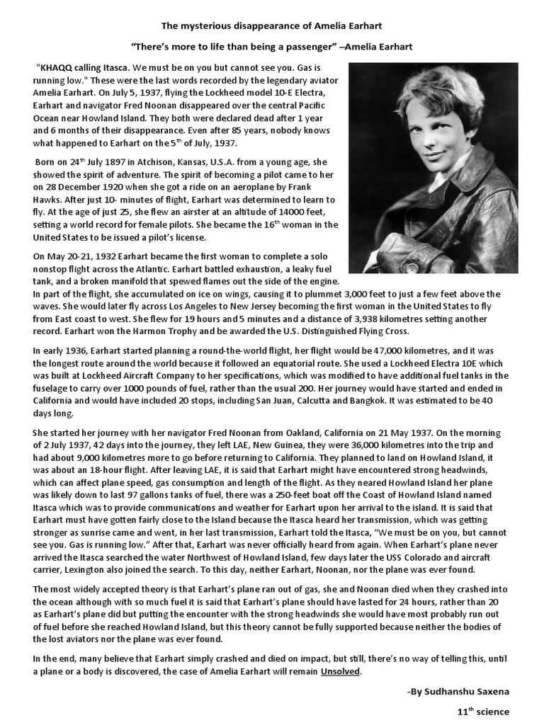 The Mysterious Disappearance of Amelia Earhart "There's More To Life ...