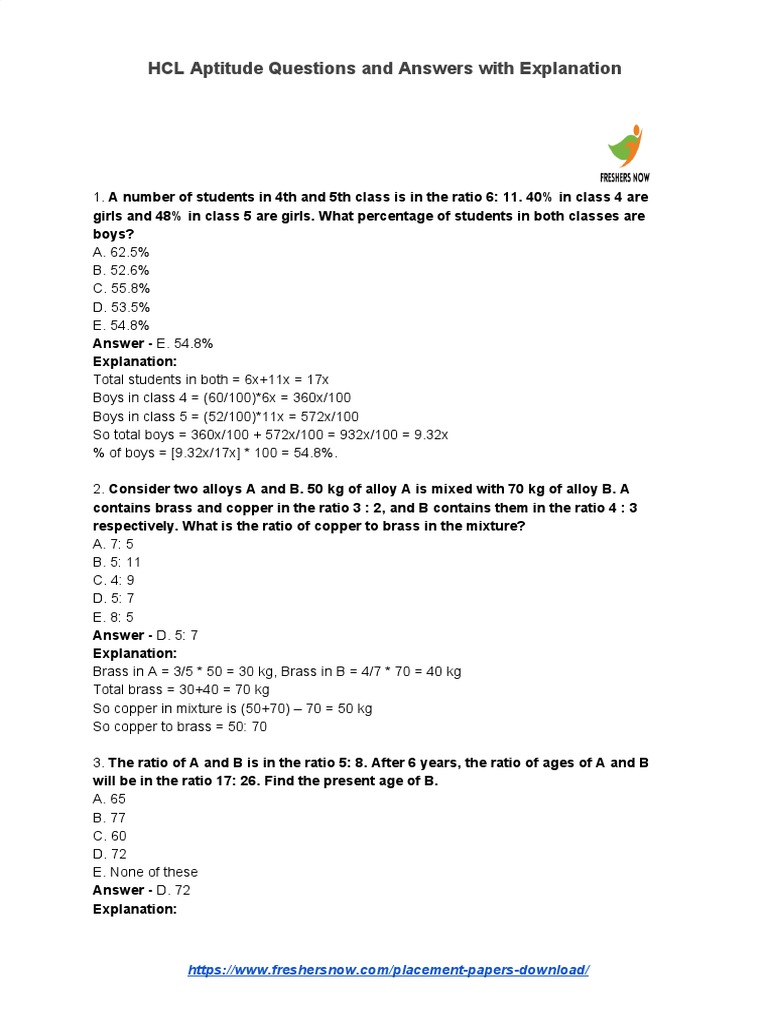 HCL Aptitude Questions and Answers | PDF | Market (Economics) | Business