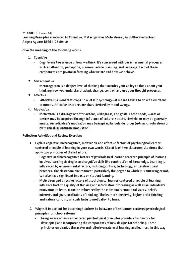 Module 1 Learning Principles | PDF | Metacognition | Motivation