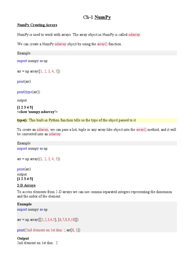 ch-1 Numpy - 2nd - Day | Download Free PDF | Array Data Type ...