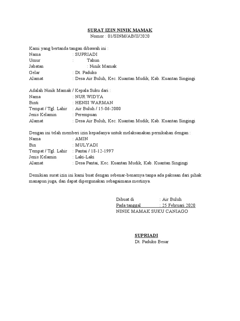 Surat Izin Ninik Mamak | PDF
