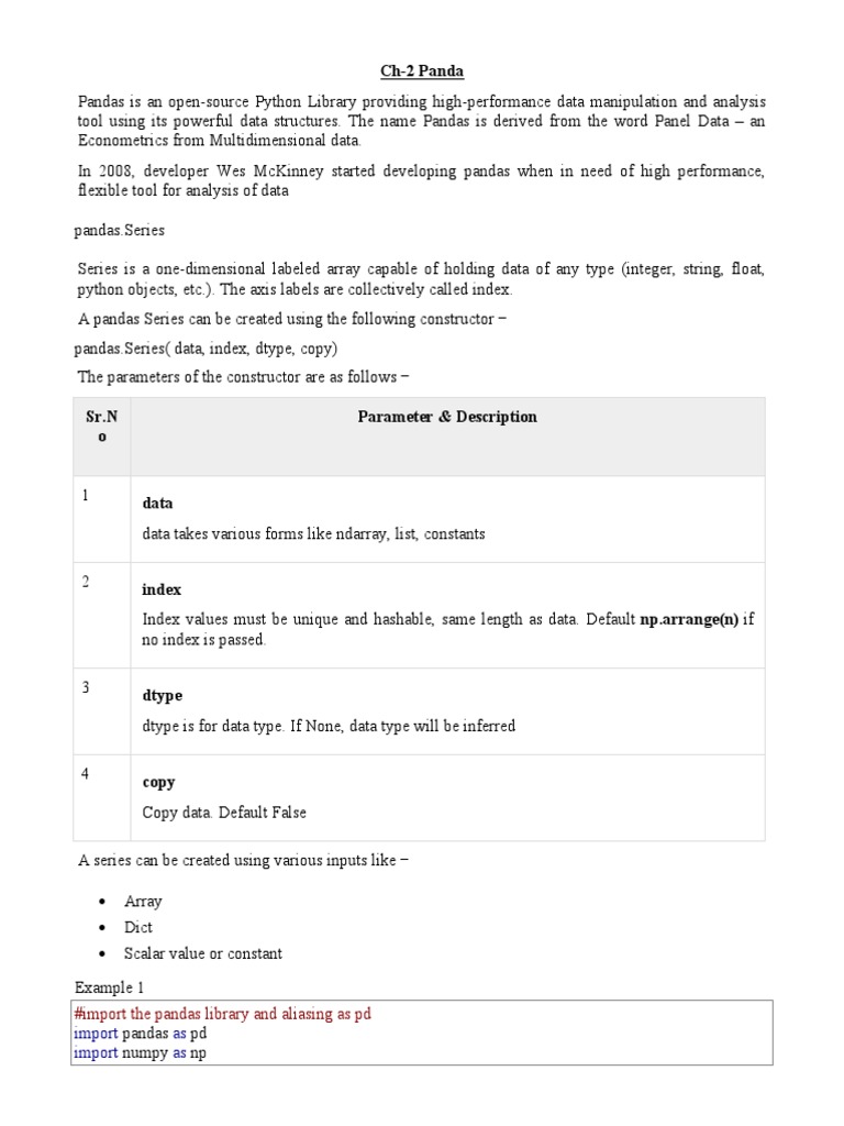 Pandas Series and DataFrame | PDF | Array Data Type | Computer Programming