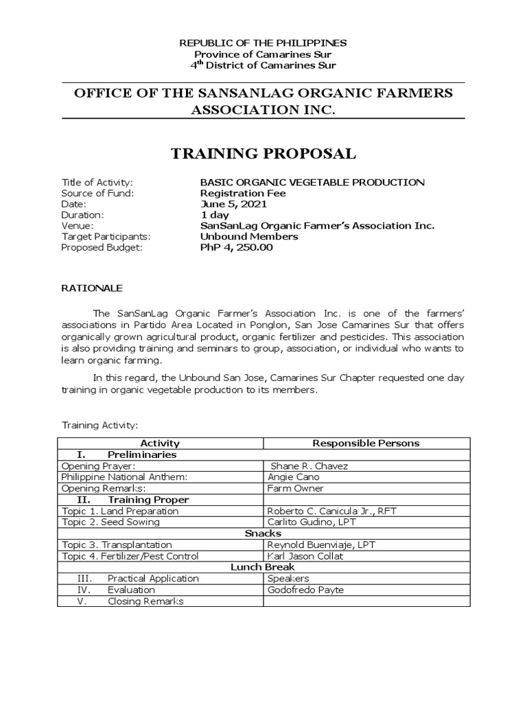Training Proposal - Organic Farming | PDF | Organic Farming | Agronomy
