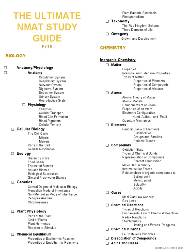 NMAT Biology & Chemistry Guide | PDF | Chemical Reactions | Psychotherapy