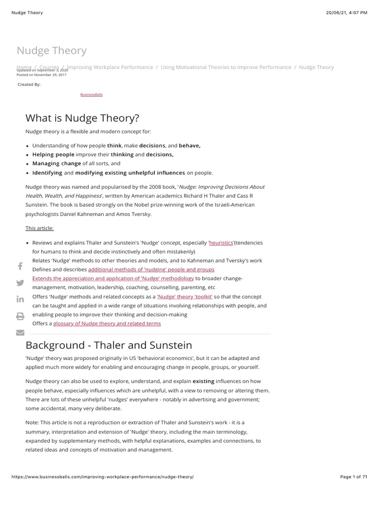 Nudge Theory | PDF | Behavioral Economics | Heuristics In Judgment And ...