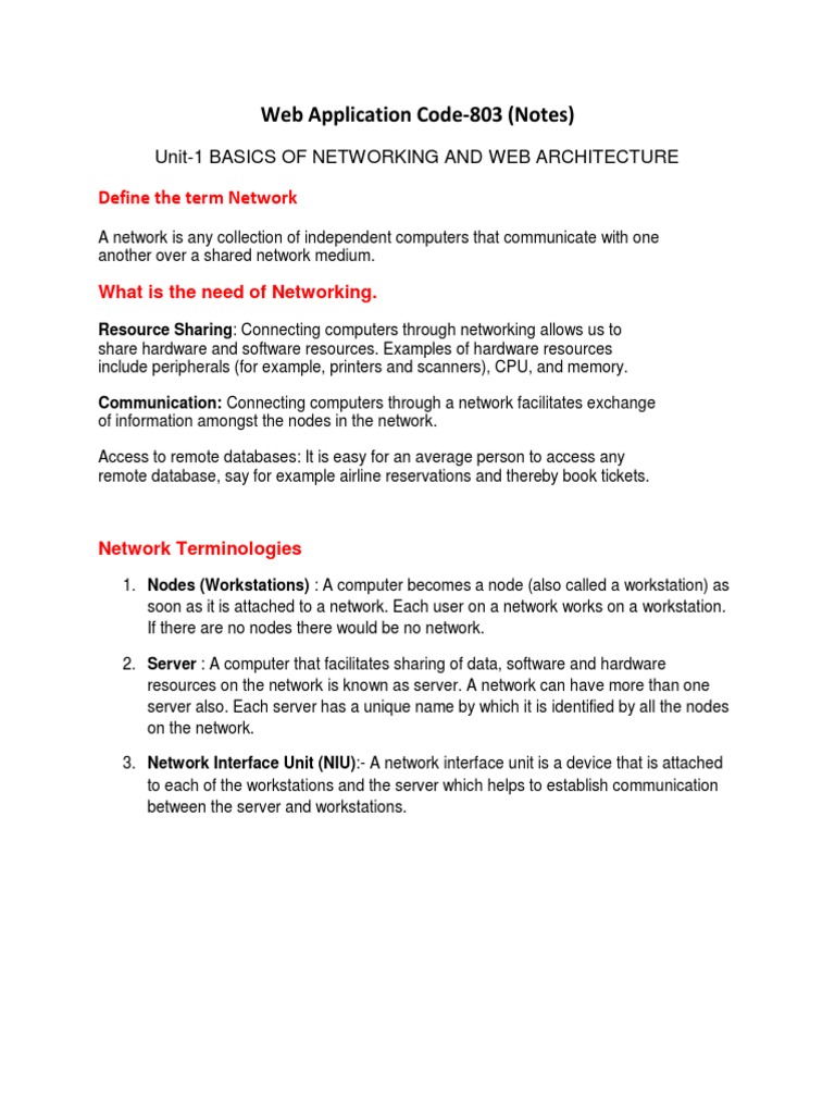 Web Application Class XI Unit 1 Notes | PDF | Network Topology ...