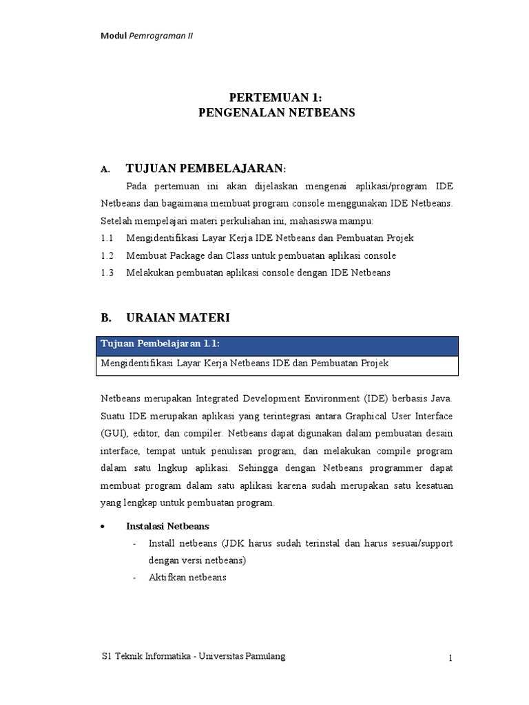 Pertemuan 1 Pemrograman 2 Pengenalan Netbeans | PDF